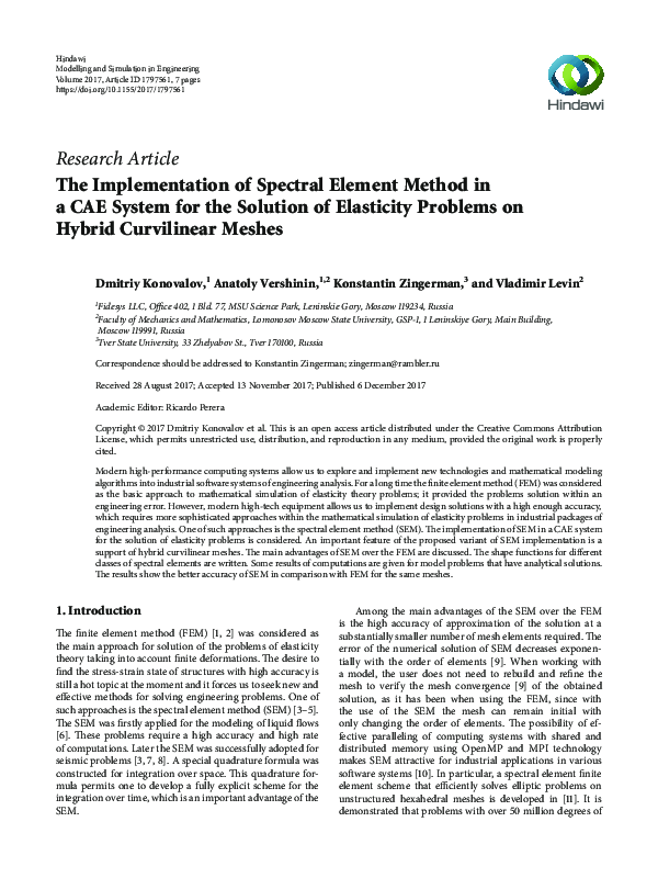 (PDF) The Implementation of Spectral Element Method in a CAE System for the Solution of ...
