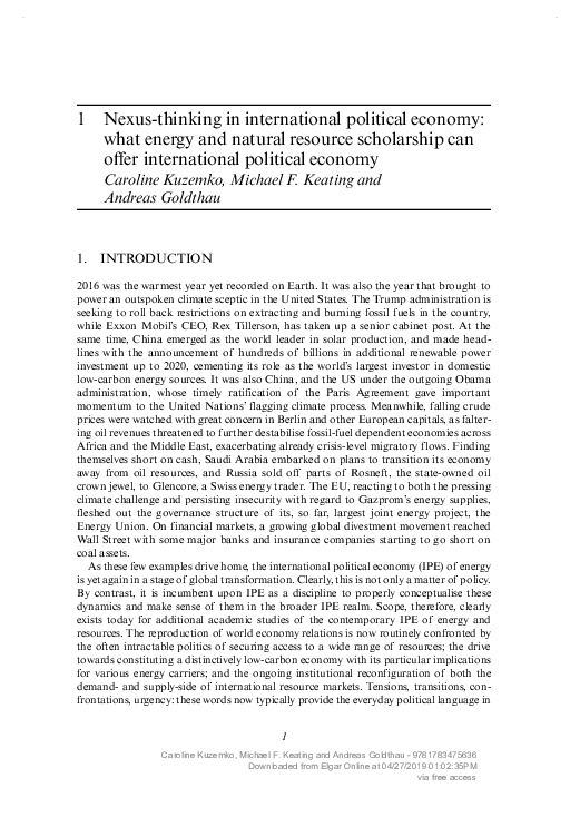 (PDF) Nexus-thinking in international political economy: what energy ...
