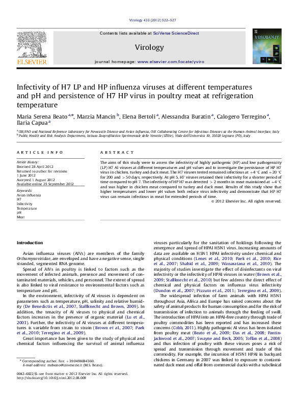 (PDF) Infectivity of H7 LP and HP influenza viruses at different ...