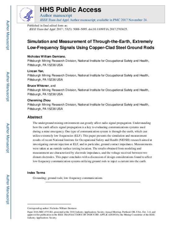 (PDF) Simulation and Measurement of Through-the-Earth, Extremely Low-Frequency Signals Using ...