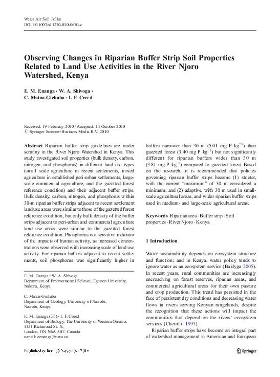 (PDF) Observing Changes in Riparian Buffer Strip Soil Properties ...