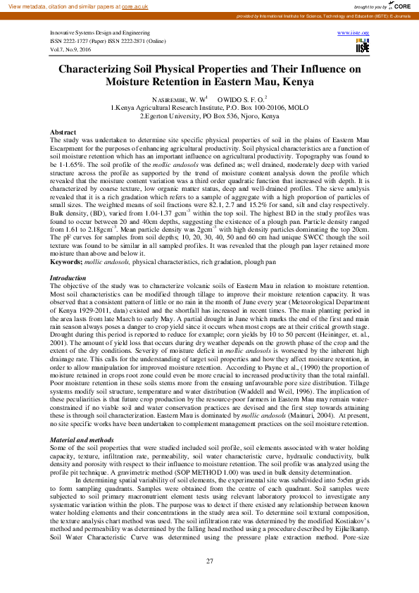 (PDF) Characterizing Soil Physical Properties and Their Influence on Moisture Retention in ...