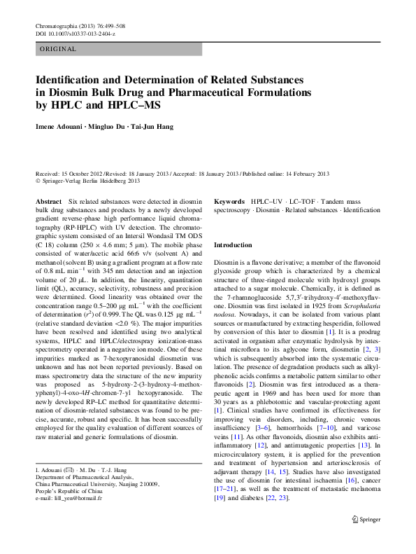 (PDF) Identification and Determination of Related Substances in Diosmin ...