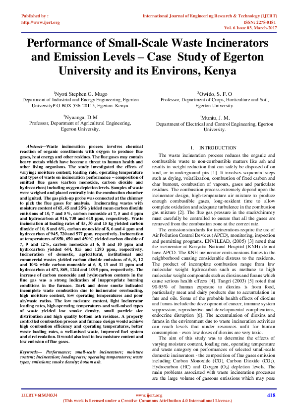 (PDF) Performance of Small-Scale Waste Incinerators and Emission Levels ...