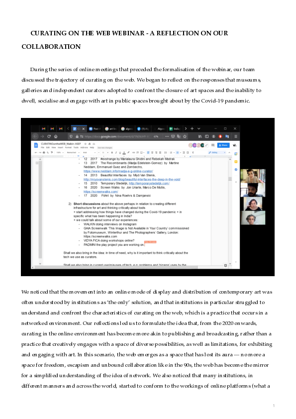(PDF) Curating on the Web: A 2-day Webinar and Workshop organised by ...