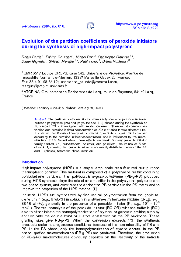 (PDF) Evolution of the partition coefficients of peroxide initiators ...