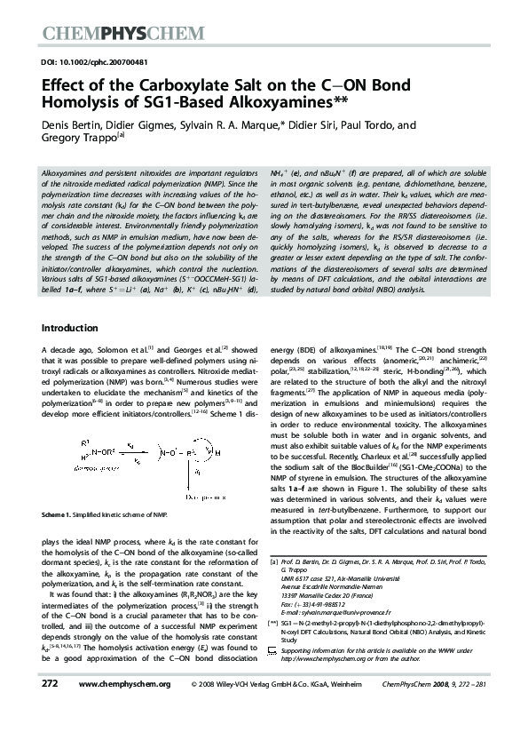 (PDF) Effect of the Carboxylate Salt on the C ON Bond Homolysis of SG1 ...