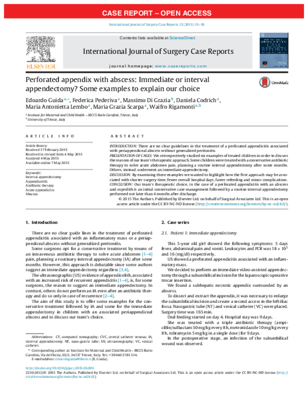 (PDF) Perforated appendix with abscess: Immediate or interval ...