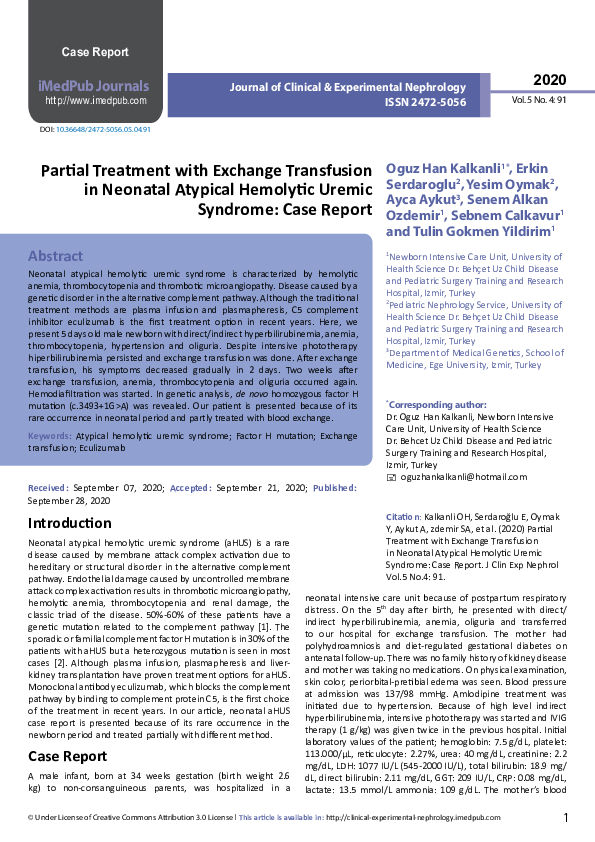(PDF) Partial Treatment with Exchange Transfusion in Neonatal Atypical ...