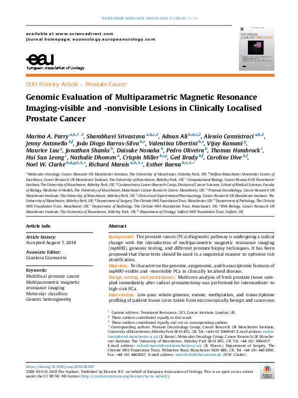Pdf Genomic Evaluation Of Multiparametric Magnetic Resonance Imaging Visible And Nonvisible