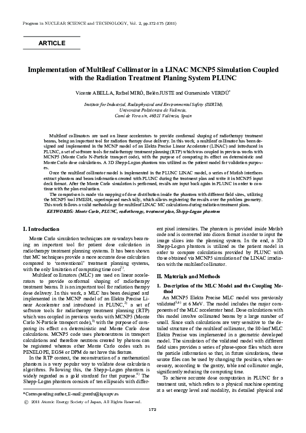 (PDF) Implementation of Multileaf Collimator in a LINAC MCNP5 ...