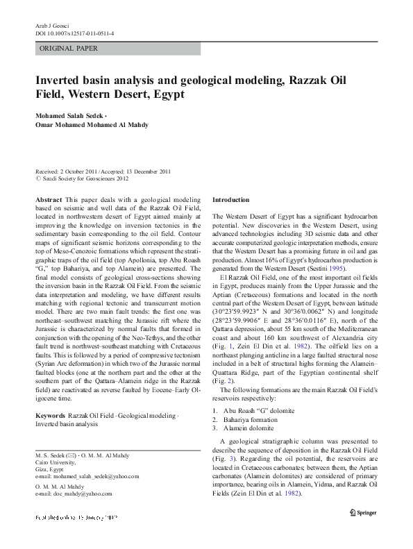 (PDF) Inverted basin analysis and geological modeling, Razzak Oil Field ...