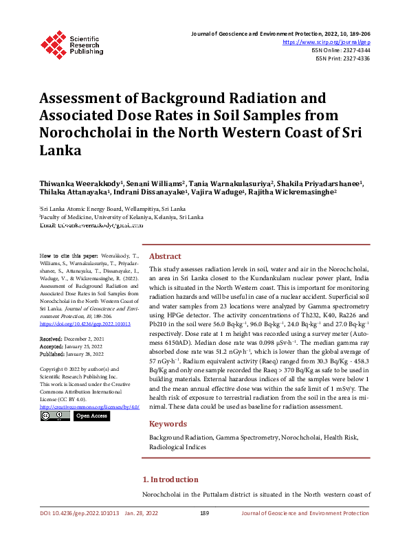 (PDF) Assessment of Background Radiation and Associated Dose Rates in ...