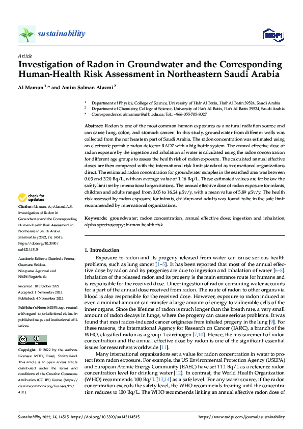(PDF) Investigation of Radon in Groundwater and the Corresponding Human ...