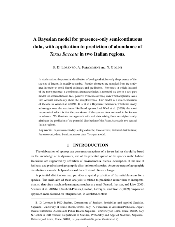(PDF) A Bayesian Model for Presence-Only Semicontinuous Data, With ...