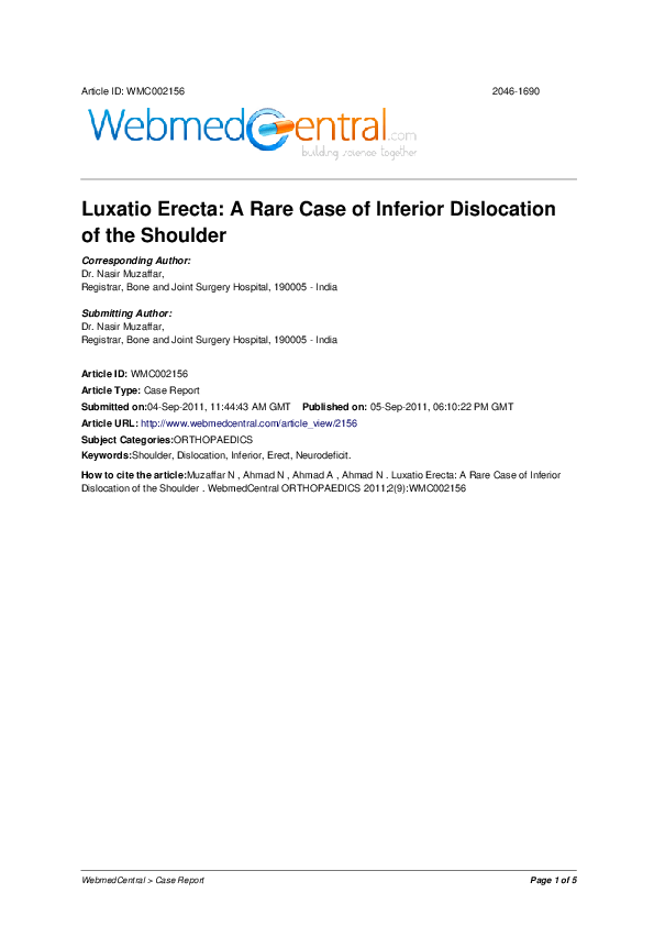 (PDF) Luxatio Erecta: A Rare Case Of Inferior Dislocation Of The Shoulder