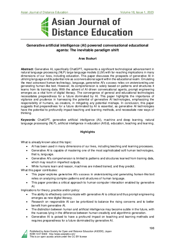 (PDF) Generative artificial intelligence (AI) powered conversational educational agents: The ...