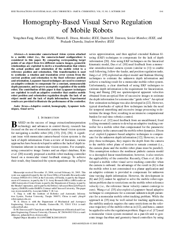 (PDF) Homography-Based Visual Servo Regulation of Mobile Robots