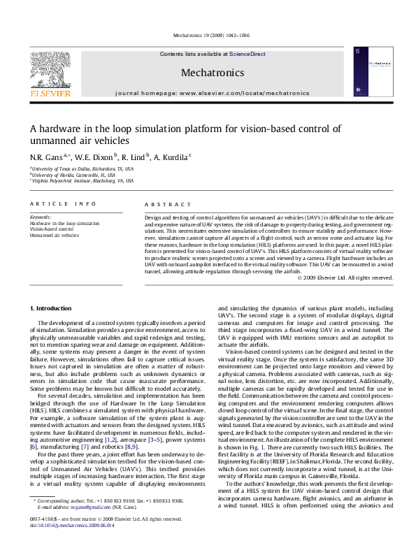 Pdf A Hardware In The Loop Simulation Platform For Vision Based Control Of Unmanned Air Vehicles