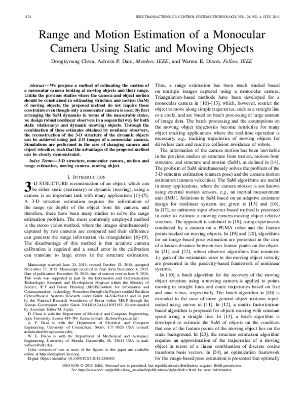Pdf Range And Motion Estimation Of A Monocular Camera Using Static And Moving Objects