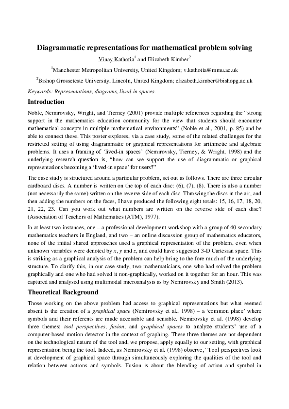 (PDF) Diagrammatic representations for mathematical problem solving
