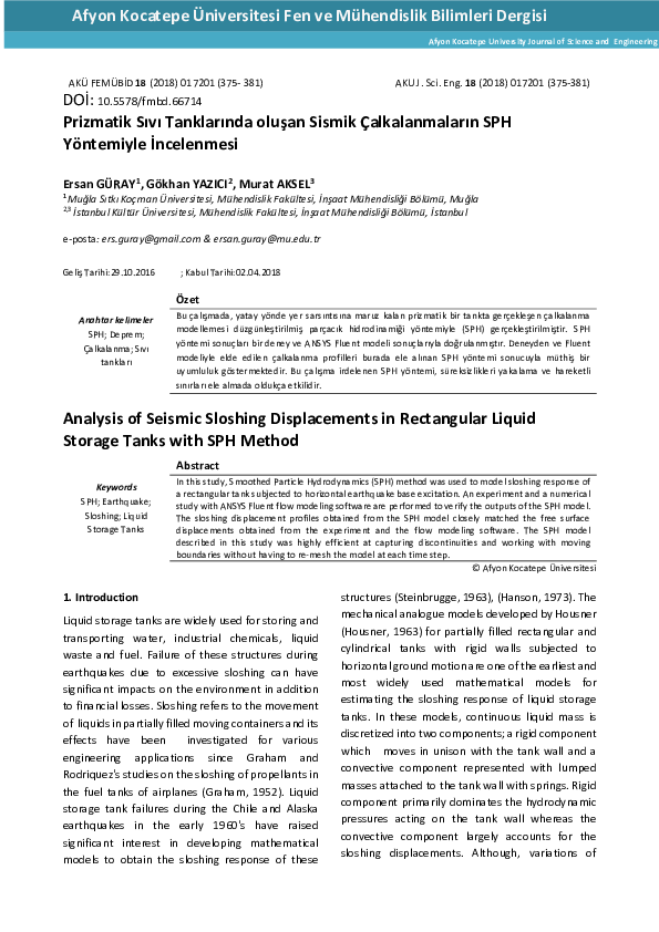 (PDF) Analysis of Seismic Sloshing Displacements in Rectangular Liquid Storage Tanks with SPH Method