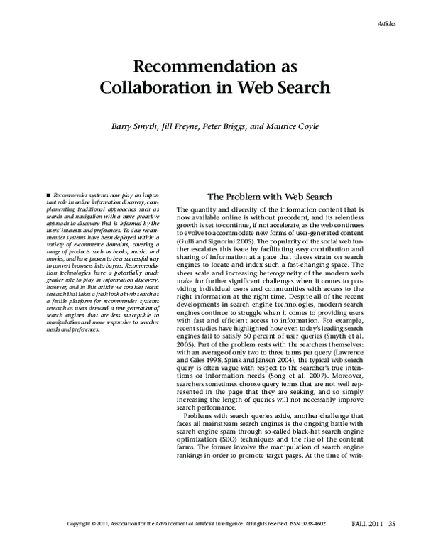 (PDF) Recommendation as Collaboration in Web Search