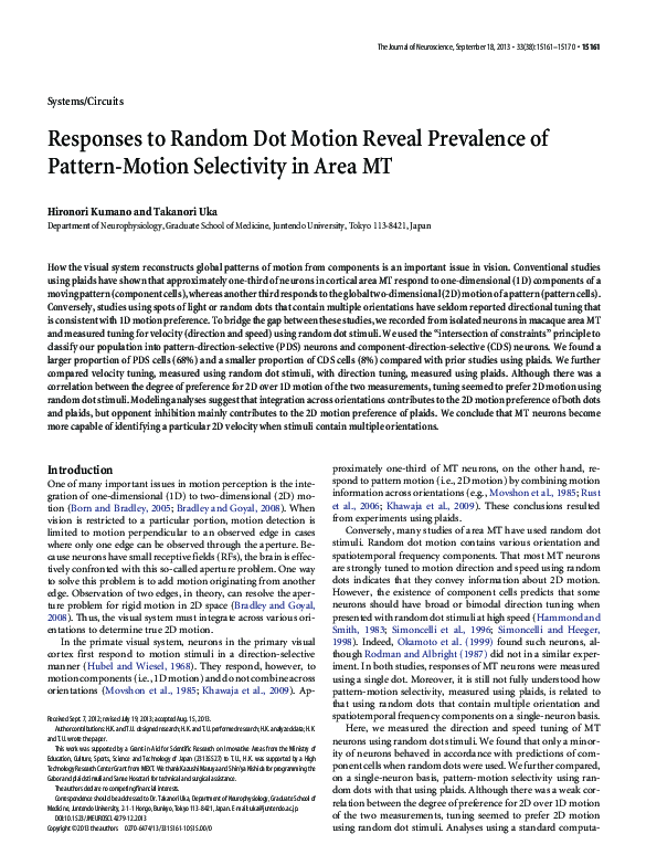 (PDF) Responses to Random Dot Motion Reveal Prevalence of Pattern ...