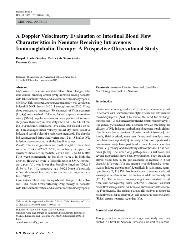 (PDF) A Doppler Velocimetry Evaluation of Intestinal Blood Flow ...