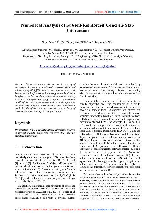 (PDF) Numerical Analysis of Subsoil-Reinforced Concrete Slab Interaction | Qui Nguyen - Academia.edu