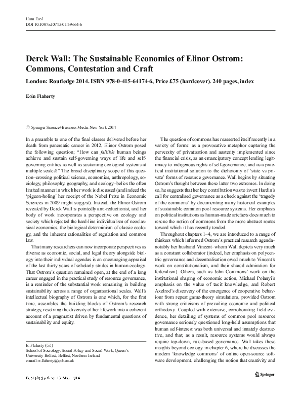 (PDF) Derek Wall: The Sustainable Economics of Elinor Ostrom: Commons ...