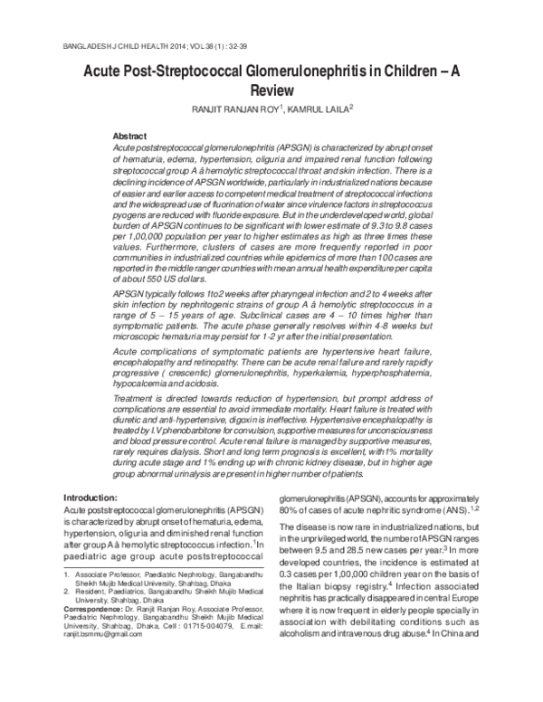 (PDF) Acute Post-Streptococcal Glomerulonephritis in Children A Review