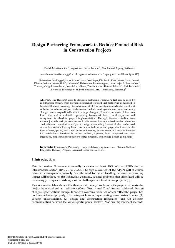 (PDF) Design Partnering Framework to Reduce Financial Risk in Construction Projects