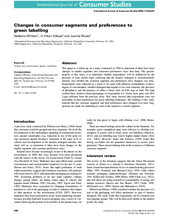 (PDF) Changes in consumer segments and preferences to green labelling