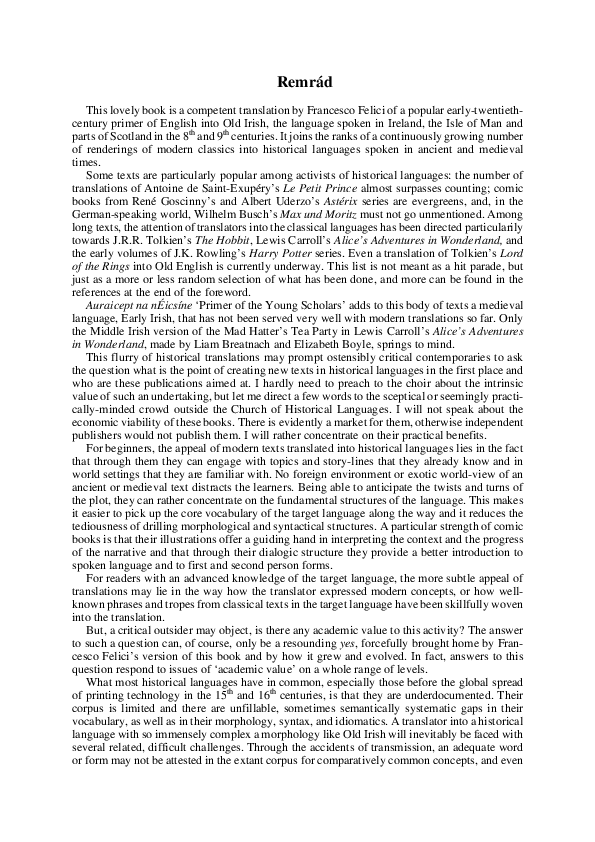 (PDF) Remrád (Foreword to Auraicept na nÉicsíne, transl. Francesco ...