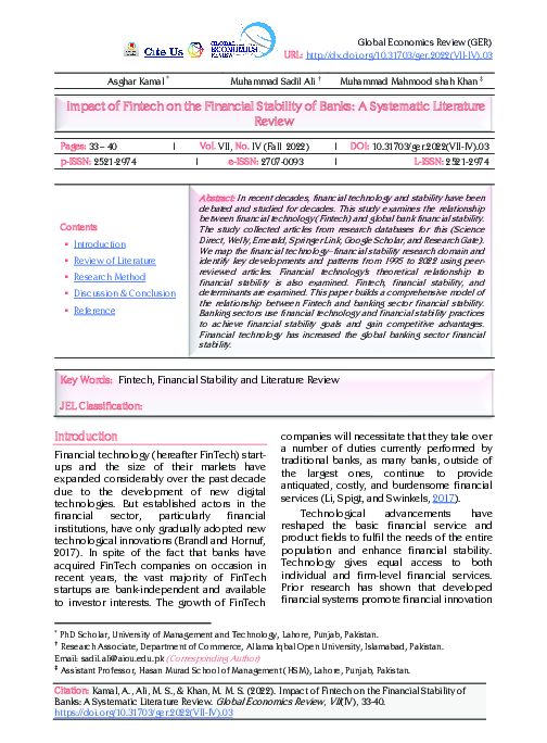 (PDF) Impact of Fintech on the Financial Stability of Banks: A ...