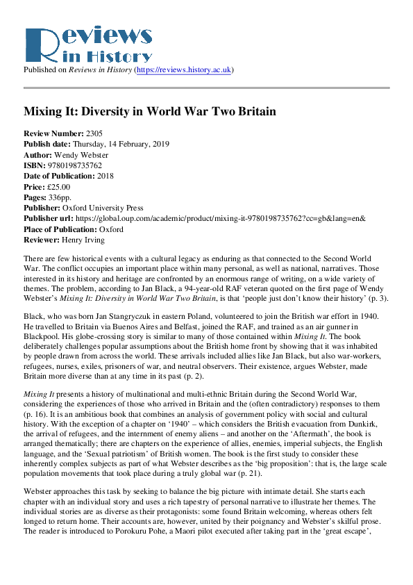 (PDF) Mixing It: diversity in World War Two Britain