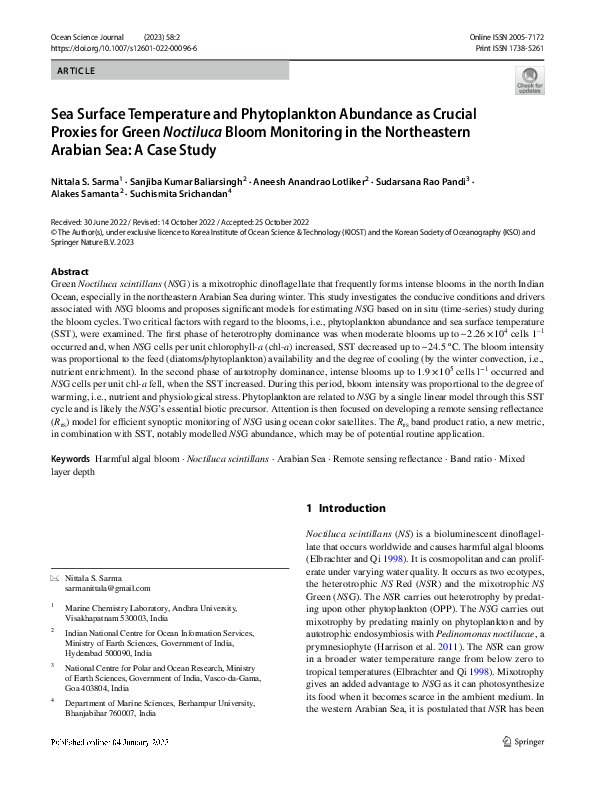 (PDF) Sea Surface Temperature and Phytoplankton Abundance as Crucial Proxies for Green Noctiluca ...