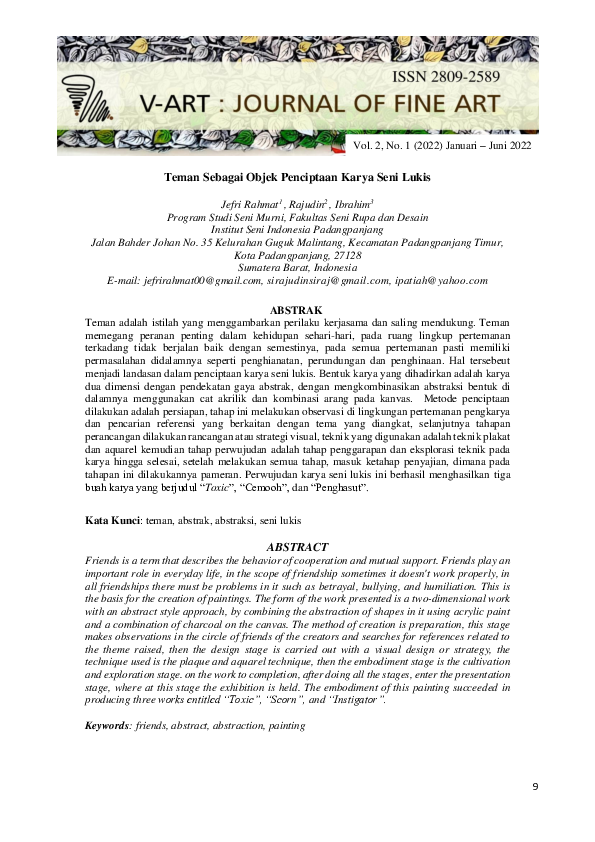 (PDF) Teman Sebagai Objek Penciptaan Karya Seni Lukis