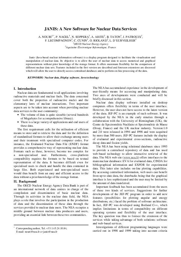 (PDF) JANIS: A New Software for Nuclear Data Services