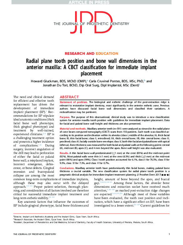 (PDF) Radial plane tooth position and bone wall dimensions in the anterior maxilla: A CBCT ...