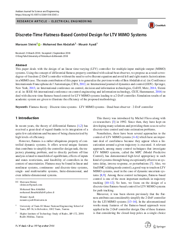 (PDF) Discrete-Time Flatness-Based Control Design for LTV MIMO Systems
