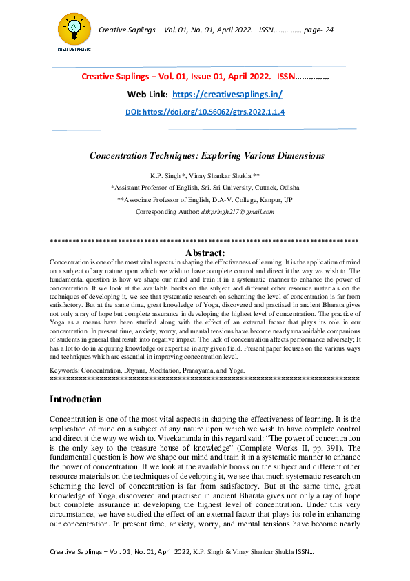 (PDF) Concentration Techniques: Exploring Various Dimensions