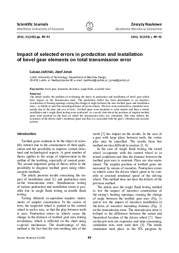 (PDF) Impact of selected errors in production and installation of bevel ...