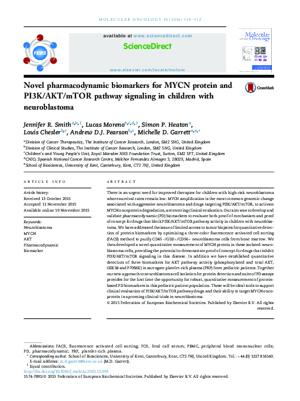 (PDF) Novel pharmacodynamic biomarkers for MYCN protein and PI3K/AKT ...