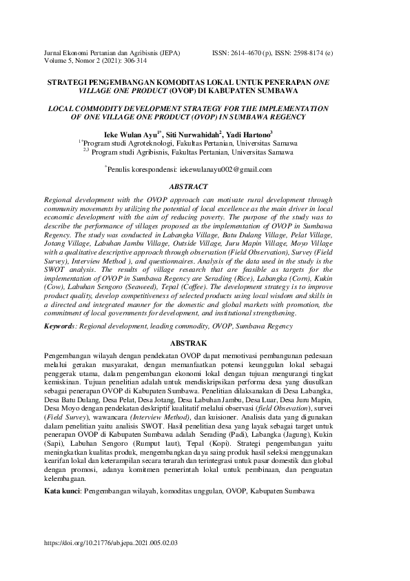 (PDF) Strategi Pengembangan Komoditas Lokal untuk Penerapan One Village ...