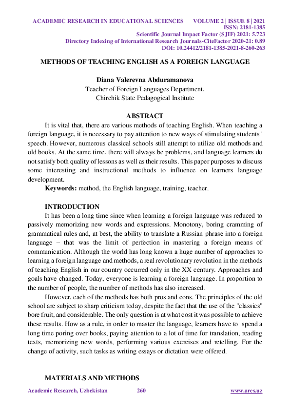 (PDF) Methods of Teaching English as Foreign Language