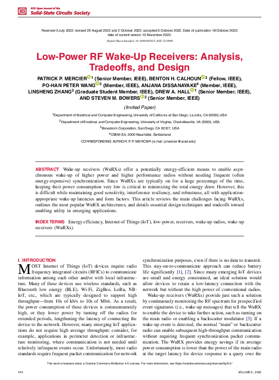 (PDF) Low-Power RF Wake-Up Receivers: Analysis, Tradeoffs, and Design
