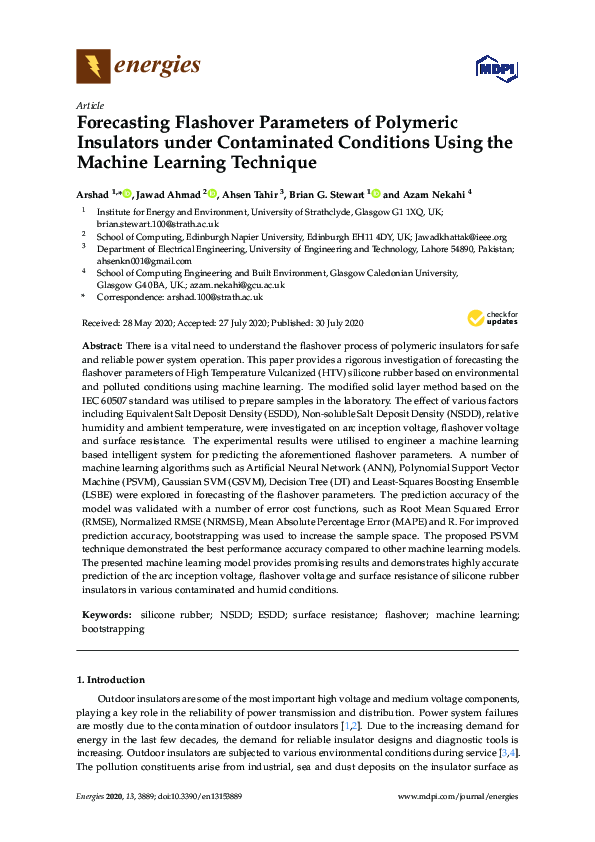 (PDF) Forecasting Flashover Parameters of Polymeric Insulators under Contaminated Conditions ...