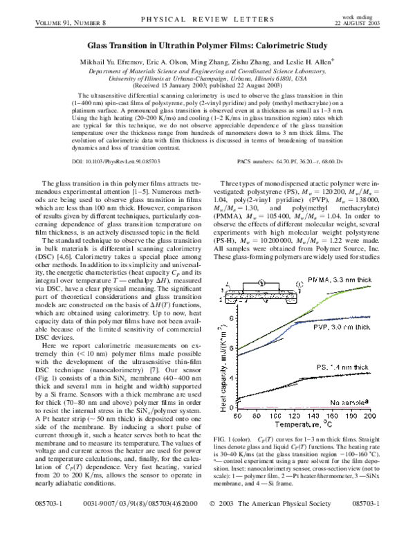 (PDF) Glass Transition in Ultrathin Polymer Films